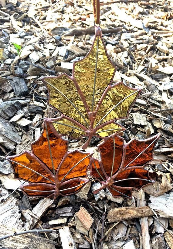 Stained Glass Fall Leaves Etsy Ólomüveg Üvegfestés Dekoráció
