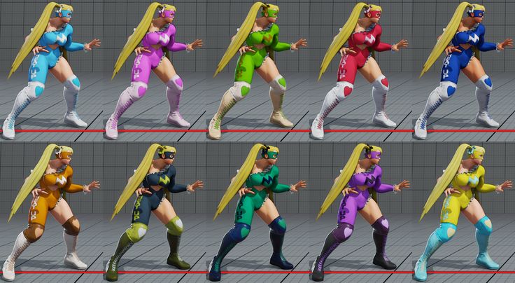 Six Different Poses Of The Same Woman In Various Outfits And Boots All With Yellow Hair