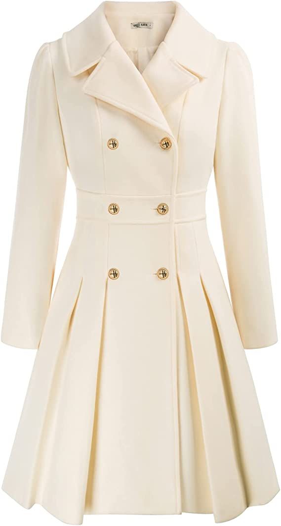Grace Karin Womens Trench Coat Notch Lapel Double Breasted Thick A