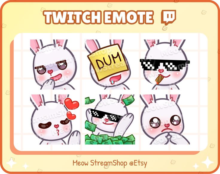 Twitch Emote Cute Rabbit Emotes Pack 4 Smug Face Dum Cool Gg Ez