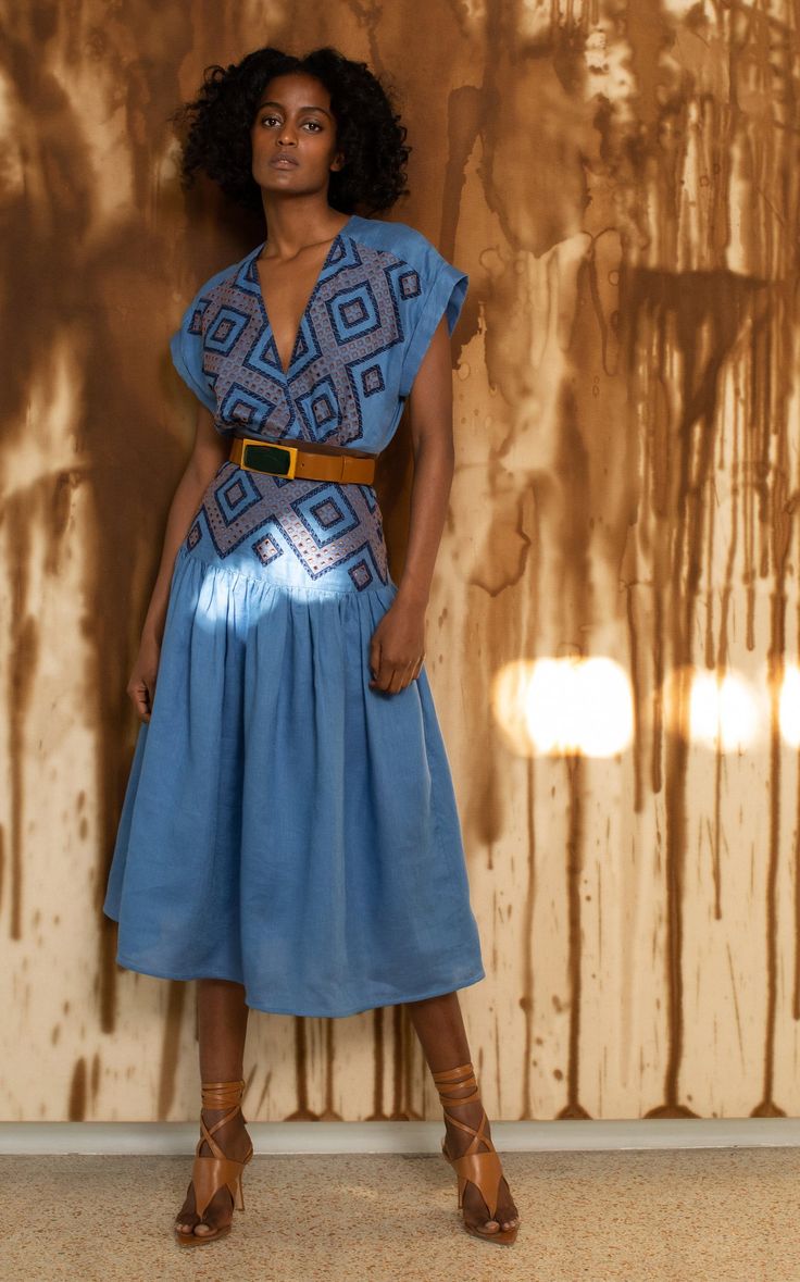 Metaponto Embroidered Linen Midi Dress By Silvia Tcherassi Moda