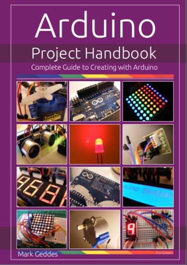 The Book Cover For Arduno Project Handbook With Pictures Of Electronic Components And Circuit