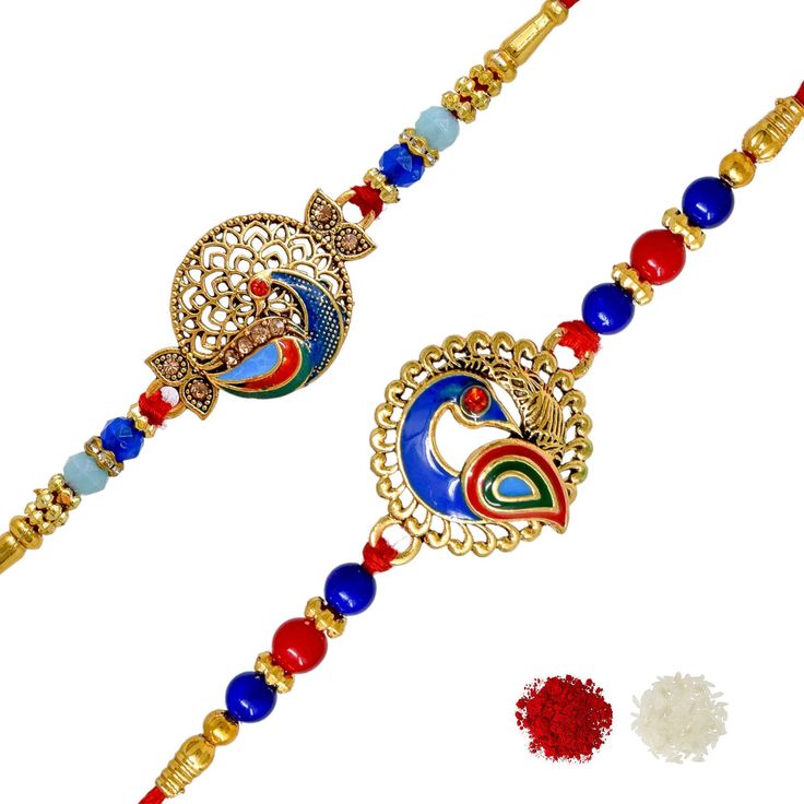 Brass Glorious Art Rakhi Multicolor Peacock Rakhi Set With Roli Chawal And Card Rakhi For Brother
