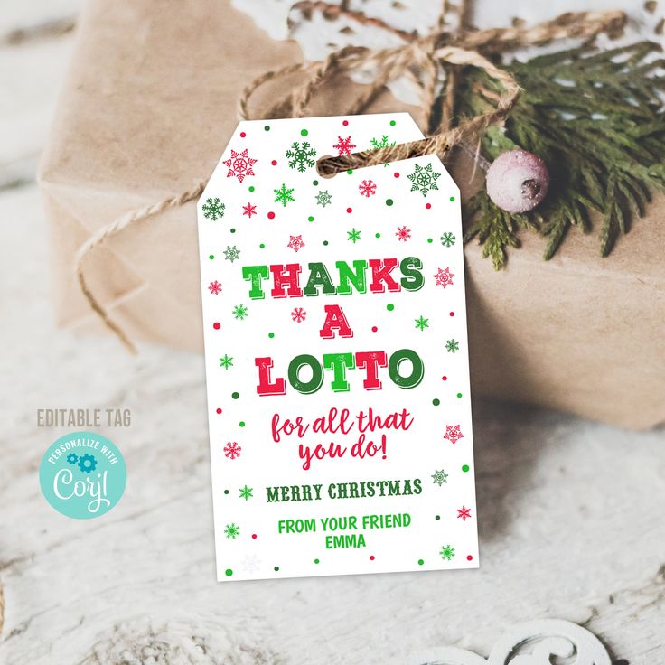 Christmas Lottery Gift Tag, EDITABLE TAG, Thanks a Lotto for all you do ... Christmas Lottery Gift Tag, EDITABLE TAG, Thanks a Lotto for all you do ...