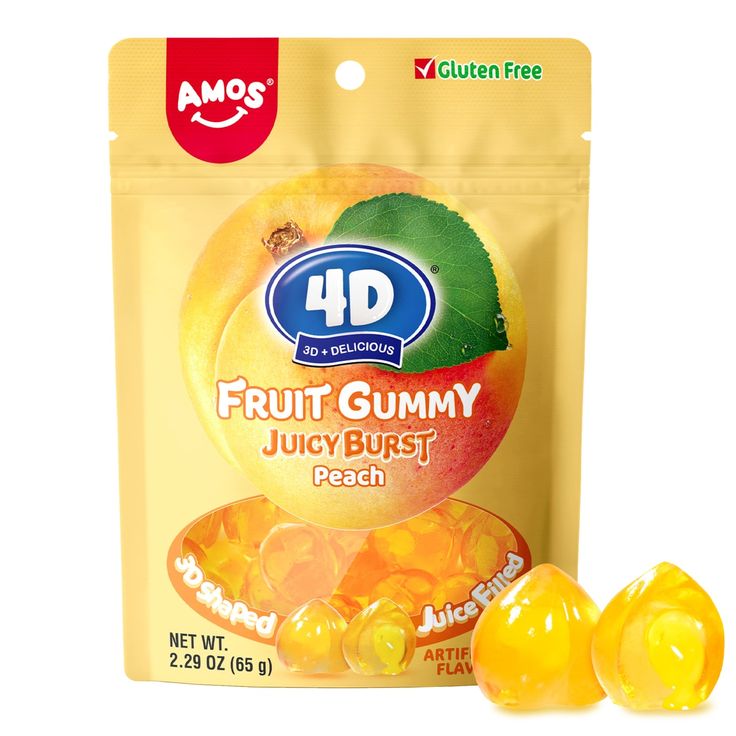 Amos 4d Gummy Fruit Filled Candy Fruit Snacks Juicy Burst Mango Juice Filled Gummies 229oz Per