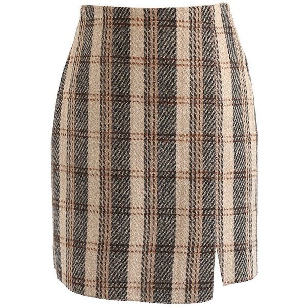 Chicwish New Day Check Tweed Bud Skirt In Sand 48 Aud Liked On Polyvore Featuring Skirts