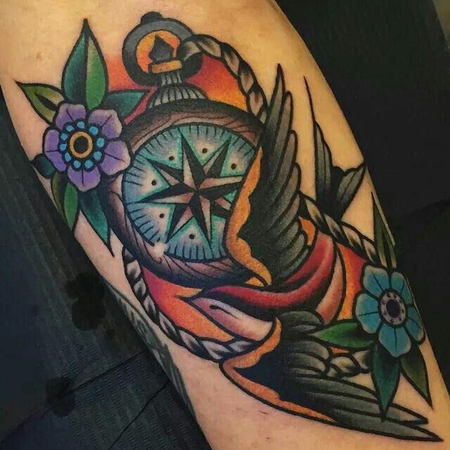 American Traditional Tattoo Travel Compass Samuele Briganti Traditional Tattoo Traditional