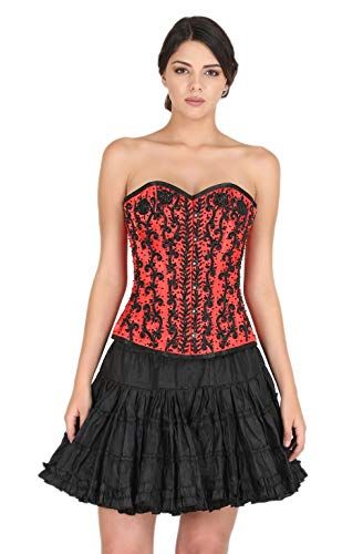 Red Satin Black Sequins Work Gothic Corset Costume Hallow