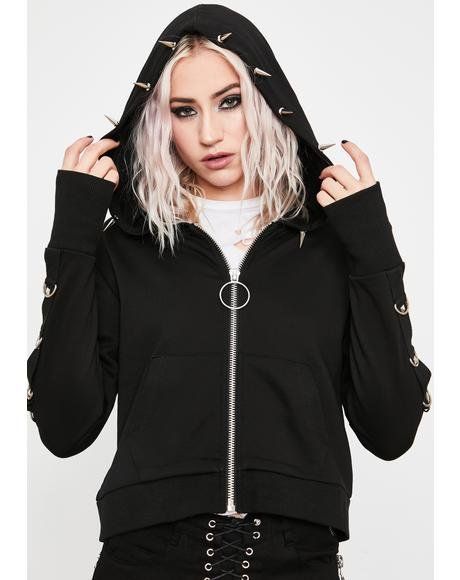Dolls Kill Hello Kitty Graphic Crop Hoodie Chain Black Kawaii Punk