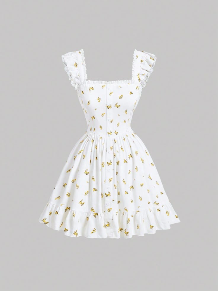 Kleid Mit Blümchen Muster Rüschenbesatz Rüschen In 2024 Hübsche