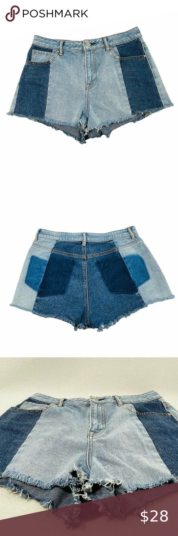 Pacsun Jean Booty Shorts High Rise Women Size 28 Blue Patch Two Tone ... Pacsun Jean Booty Shorts High Rise Women Size 28 Blue Patch Two Tone ...