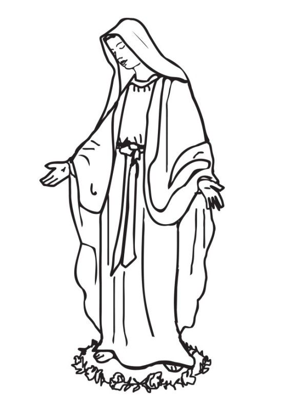The Statue Of Mary Is Shown In Black And White
