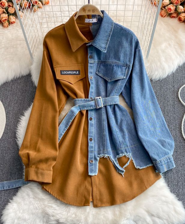 Irregular Denim Panel High Waist Dress Womens Denim Shirt Clothes Denim Women