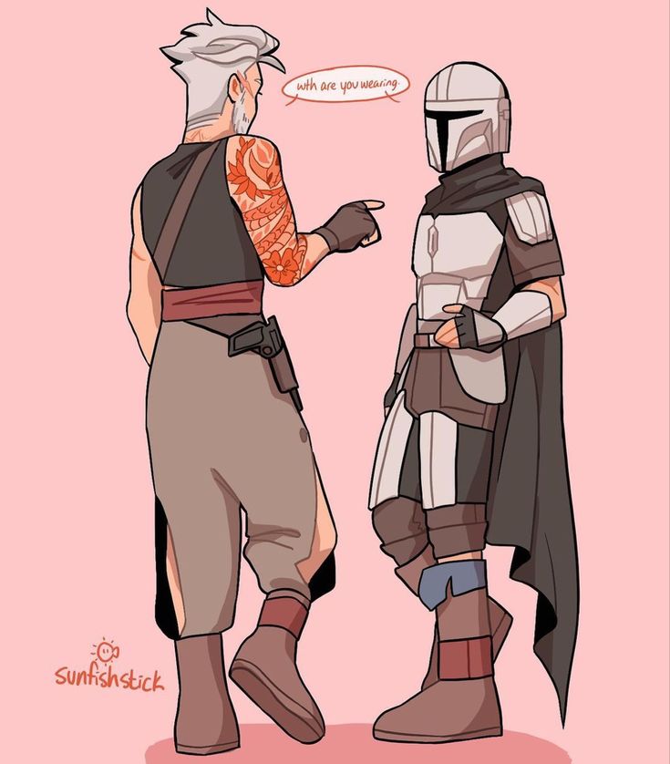 Two People Dressed As Star Wars Characters Talking To Each Other With A Bubble Above Their Heads