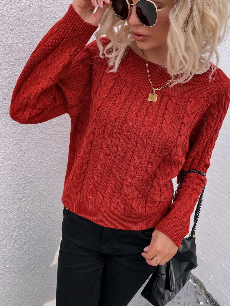Boat Neck Raglan Sleeve Cable Knit Sweater Cable Knit Sweater Womens