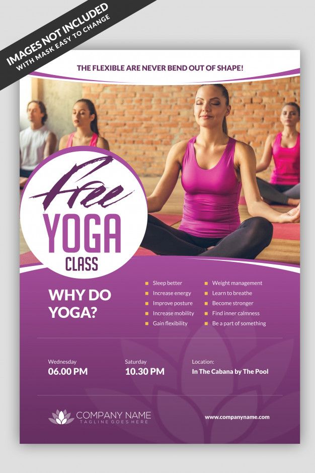 A Yoga Class Flyer Template With An Image Of A Woman Doing Yoga In The