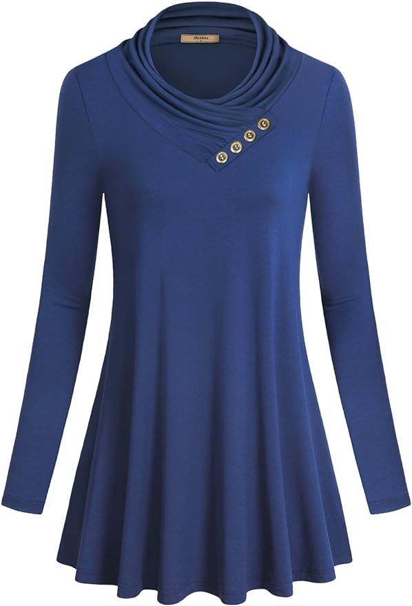 Miusey Womens Long Sleeve Cowl Neck Form Fitting Casual Tunic Top