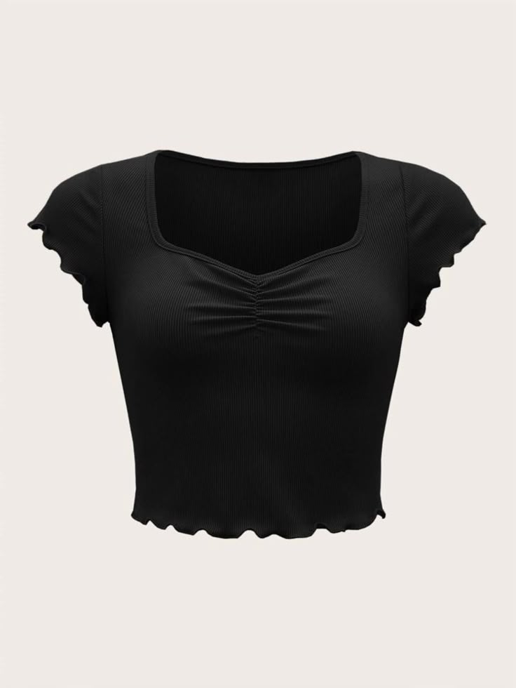 Shein Ruched Sweetheart Neck Lettuce Trim Tee In 2023 Clothes For