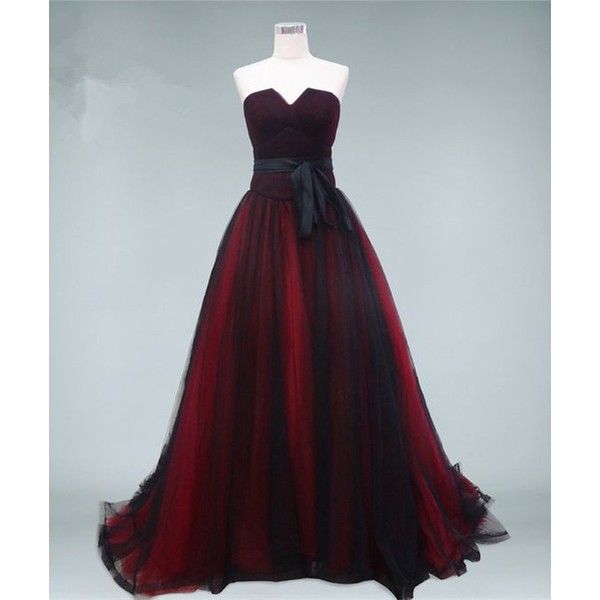Dark Red Black Evening Ball Gowns Strapless Corset Back Long Formal