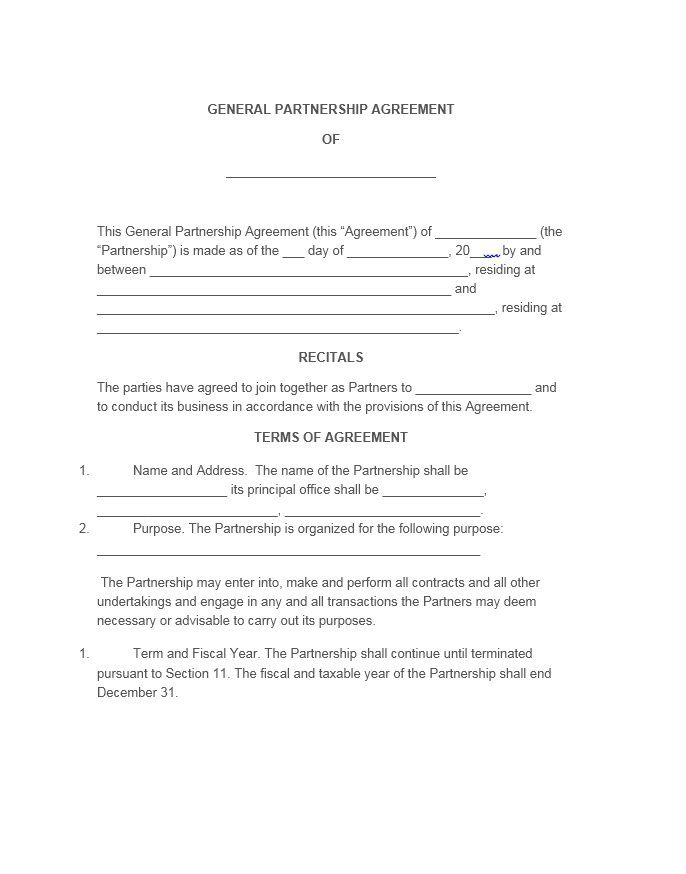 Simple Partnership Agreement Template Simple Partnership Agreement Template