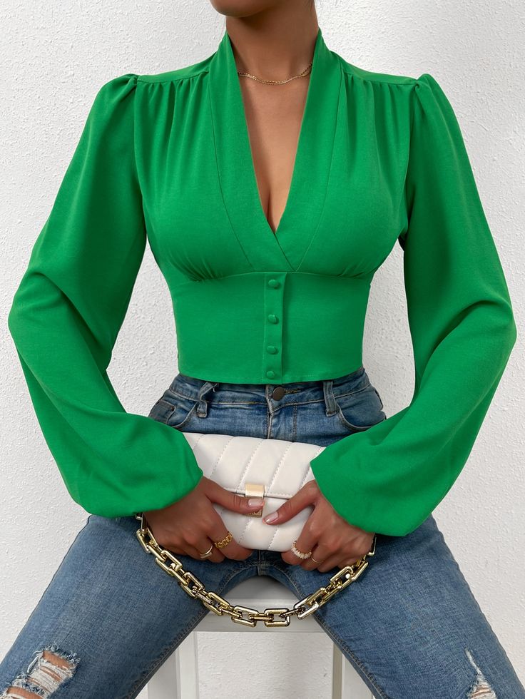 Solid Button Front Blouse Blusas Femininas Blusas Femininas Da Moda