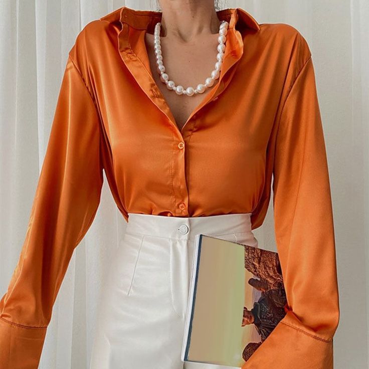 Fashionsierra Elegant Satin Long Sleeve Blouses In 2024 Women Blouses Fashion Satin Long