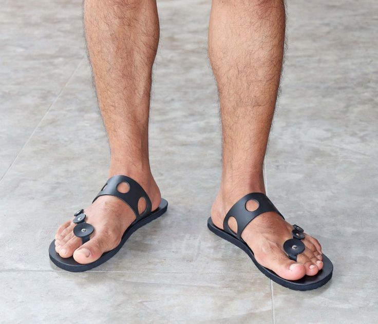Men Slides Leather Sandals Flat Sandals For Men Barefoot Gay Etsy Mens Leather Sandals Mens