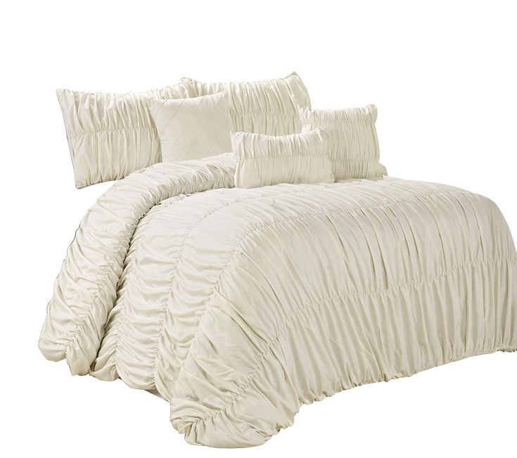 Hig 7 Piece Comforter Set King Ivory Microfiber Several Ruffled