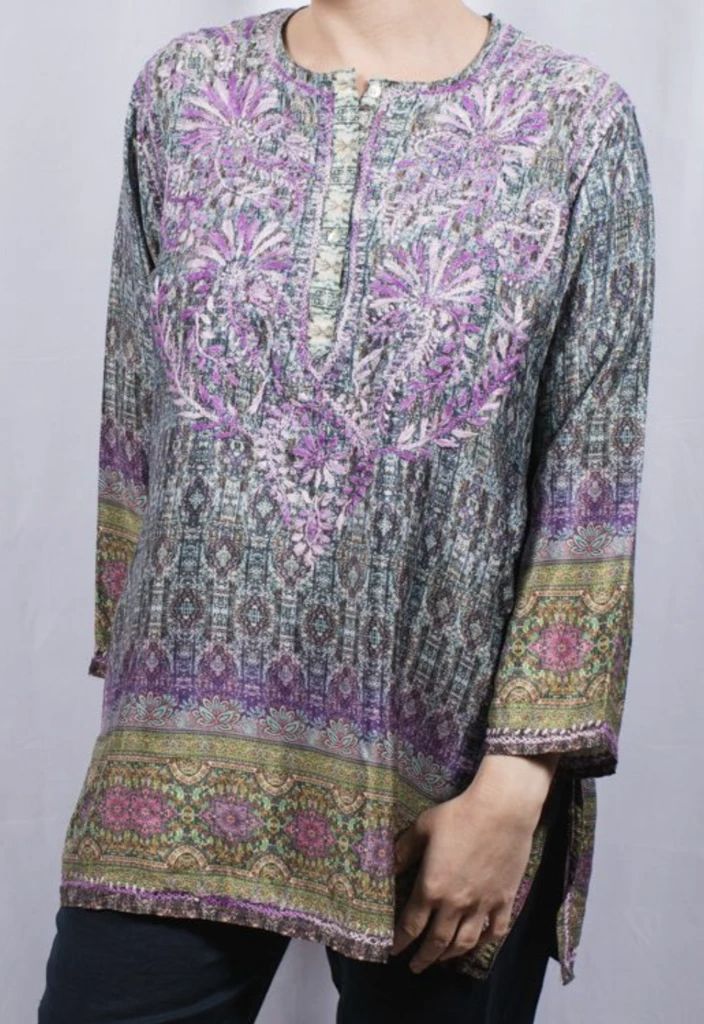 Womens Embroidered Silk Tunic Top In Purple Tunic Tops Silk Tunic Top Silk Tunic