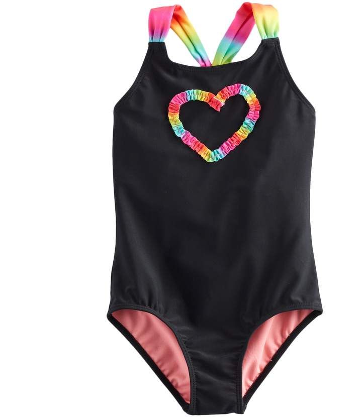 Girls 4 18 And Plus So® Rainbow Heart Graphic One Piece Swimsuit One