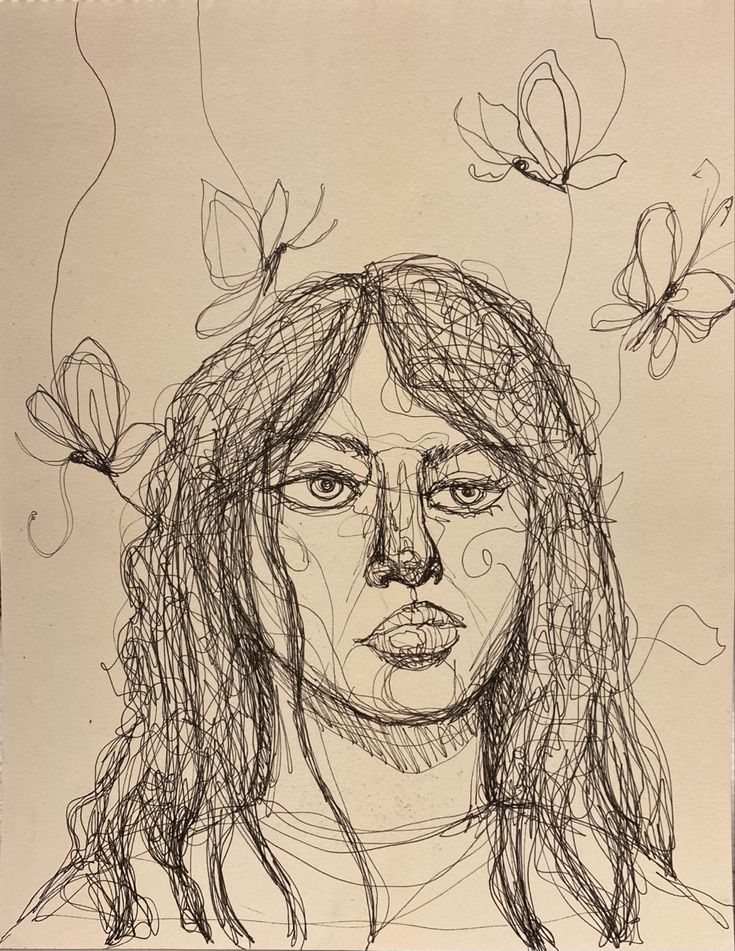 Continuous Line Self Portrait Continuous Line Drawing Ink Drawing