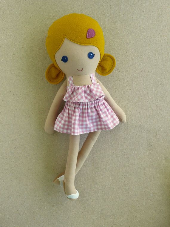 Fabric Doll Rag Doll Blond Haired Girl In Purple Check Summery Etsy