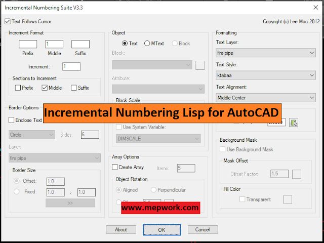 Incremental Numbering Lisp for AutoCAD Incremental Numbering Lisp for AutoCAD