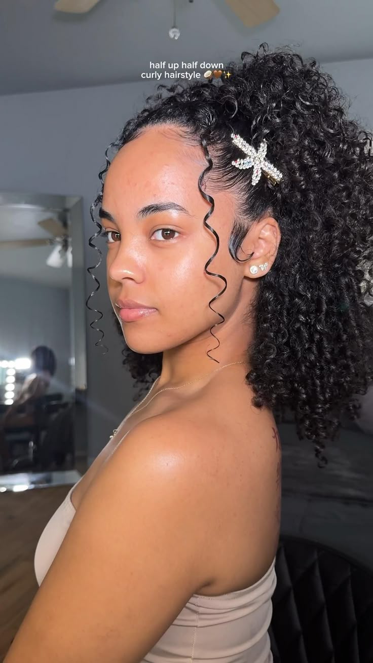 Curly Half Up Half Down 🤎 In 2024 Hairdos For Curly Hair Curly Hair