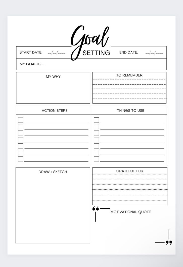 the goal setting sheet is shown in black and white the goal setting sheet is shown in black and white