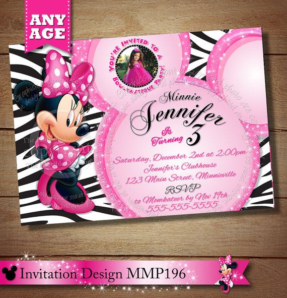 HUGE SELECTION Zebra Minnie Mouse Invitation, Pink Black Zebra Minnie ... HUGE SELECTION Zebra Minnie Mouse Invitation, Pink Black Zebra Minnie ...