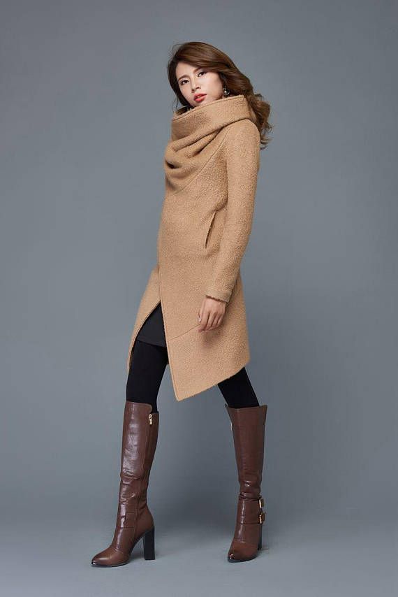 Wool Coat Brown Coat Womens Midi Wrap Coat Winter Coat Etsy Coats