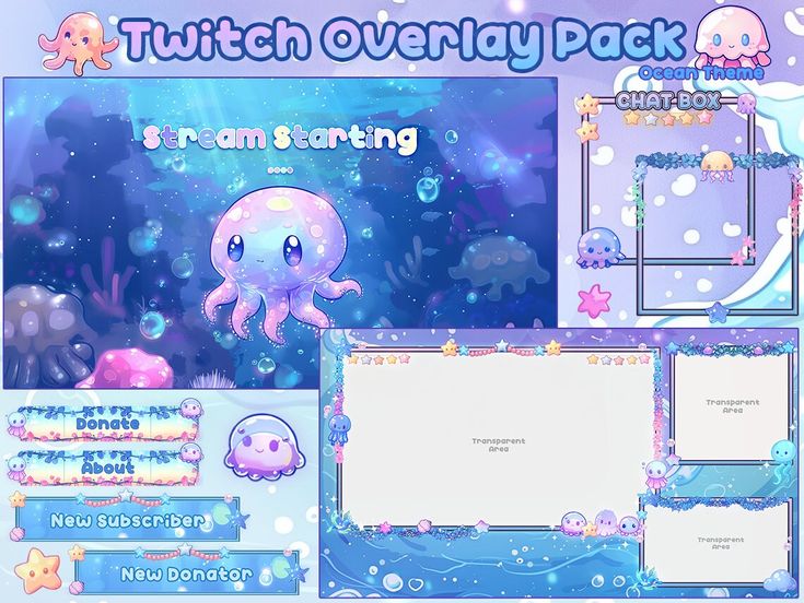 Cute Twitch Overlay Twitch Screen Lofi Overlay Stream Package Sea Twitch Cute Twitch Overlay