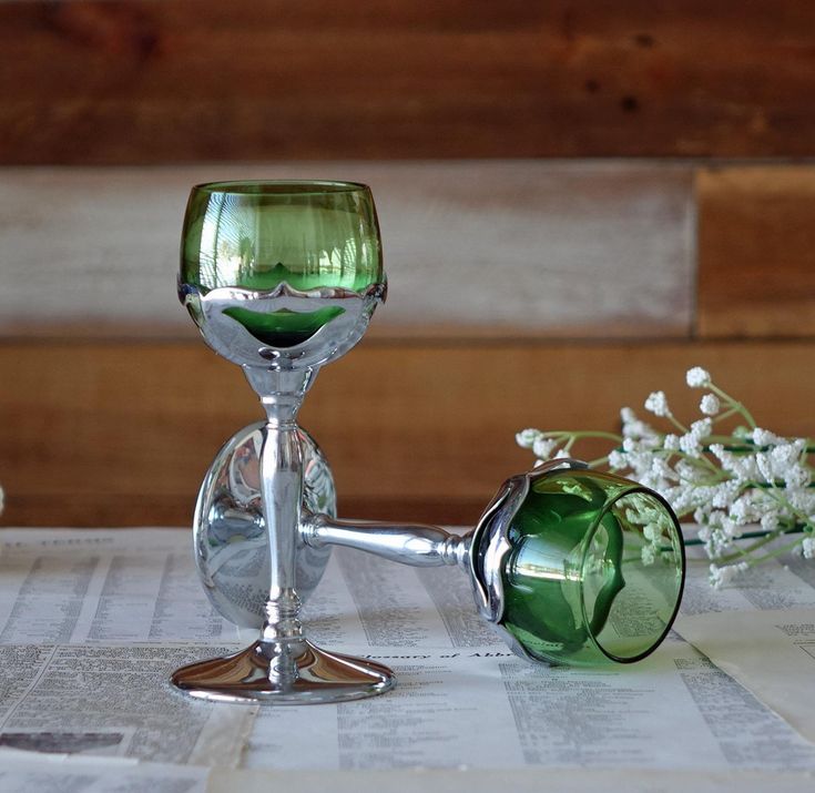 Vintage Green Wine Glasses Mid Century Green Glass And Chrome Etsy Canada Green Wine Glasses