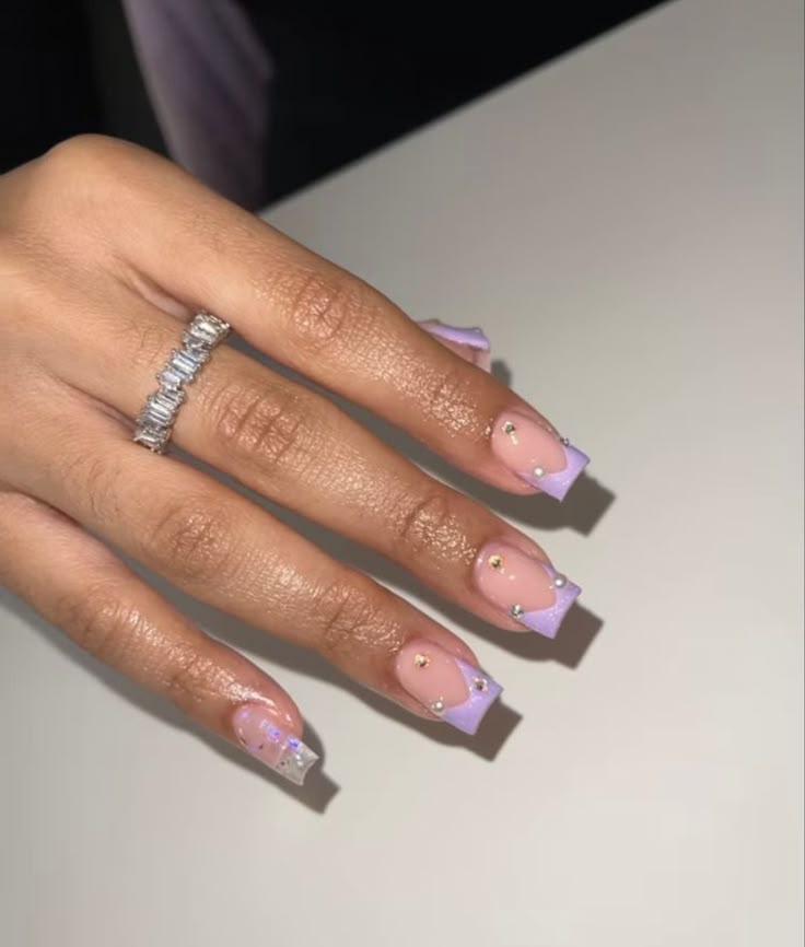 Short Nail Design Inspo🪐 French Tip Acrylic Nails Lavender Nails Short Acrylic Nails Designs