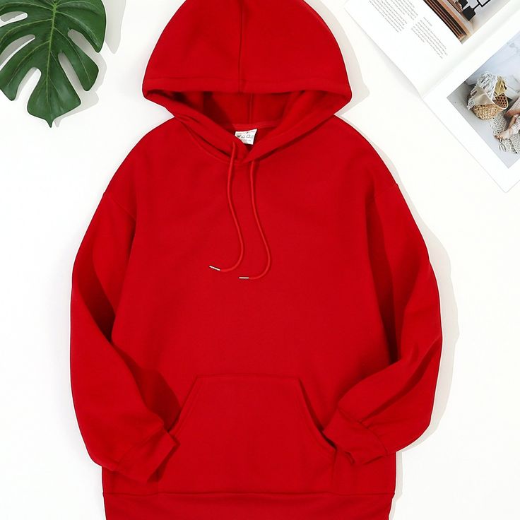 Solid Kangaroo Pocket Hoodie Casual Long Sleeve Drawstring Hoodies