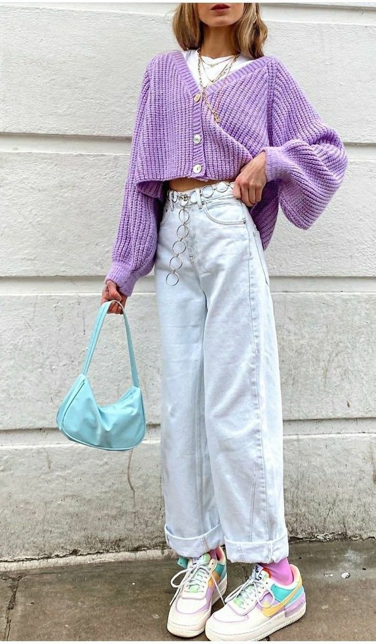 Cute Outfit Purple๐ Cute Aesthetic Purple Fit With A Cute Cardigan