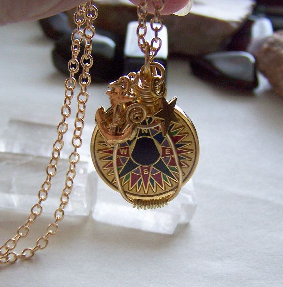 Reserved For Isabel N Gold Enamel Compass Rose Token Pendant Etsy Gold Enamel Pendant 24
