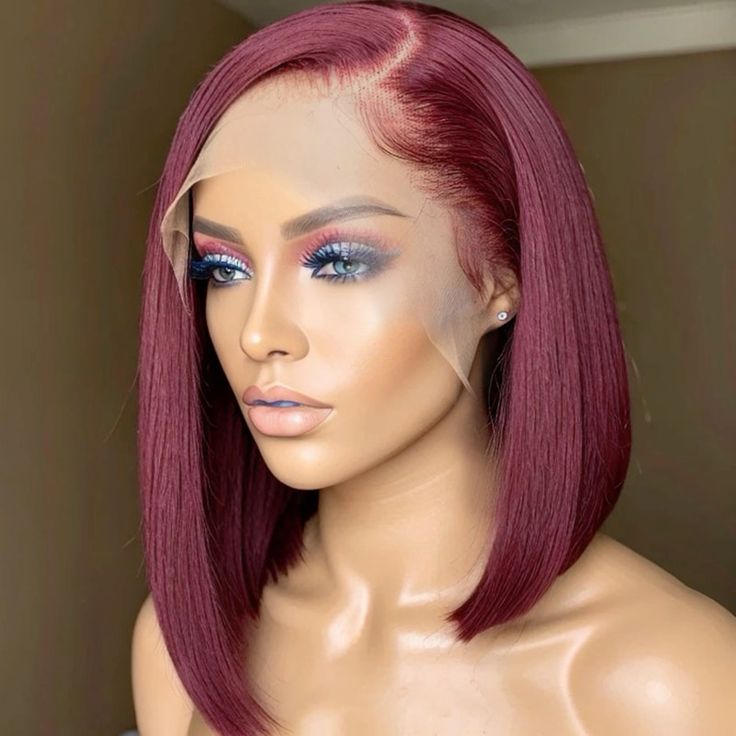 Linktohair Straight Side Part Burgundy Asymmetrical 13x4 Frontal Lace
