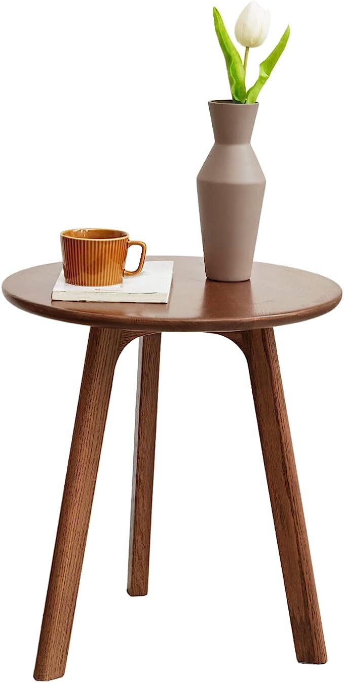 Bamskov Round Side Table 100 Natural Solid Oak Wood 3 Legs Wood End Table For Living Room