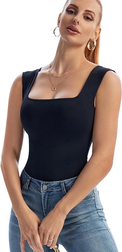 Basics Capsule Wardrobe Skims Dupe Aranmei Women Sexy Bodysuits Square Neck Sleeveless Tank