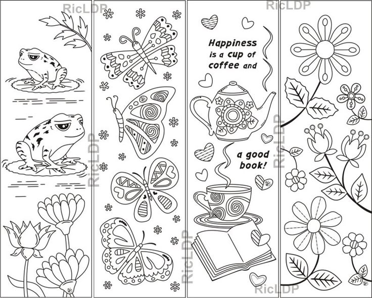 The Bookmarks Are Decorated With Flowers Butterflies And Teapots In Black And White