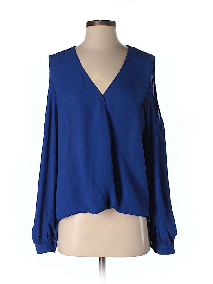 Single Los Angeles 100 Polyester Solid Dark Blue Long Sleeve Blouse
