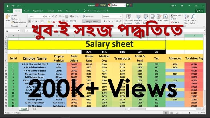 Salary Sheet In Ms Excel Bangla Tutorial 2020 Ms Excel Salary Sheet