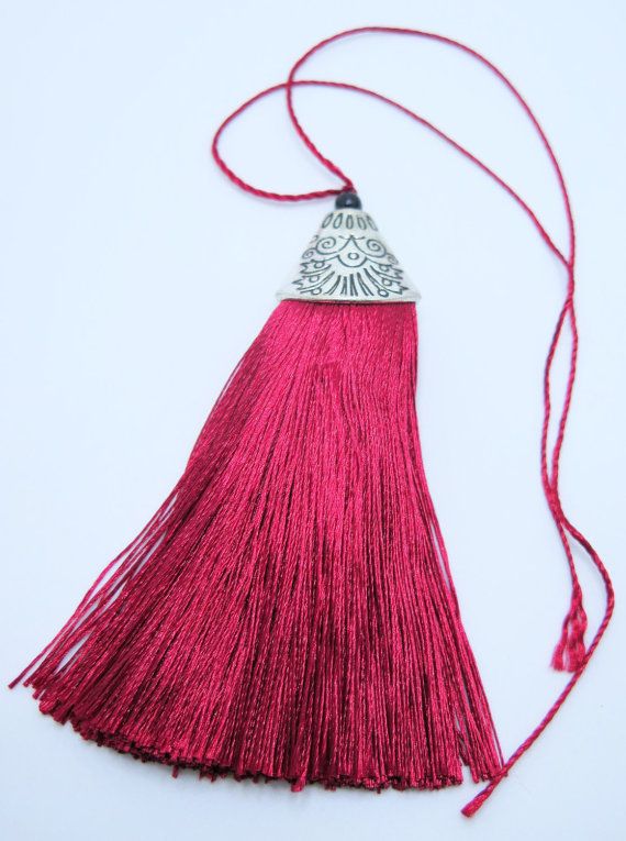 Burgundy Tassel Burgundy Tassels Large Silk Tassel With Etsy Tassels Silver Caps Antique